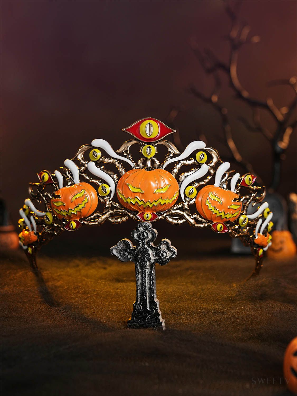 SV Ghost Eyes Pumpkin Halloween Tiara-Crowns & Tiaras | SWEETV