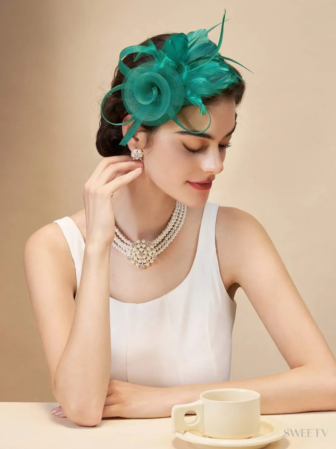 SV 1920s Art Deco Feather Fascinator-Fascinators | SWEETV