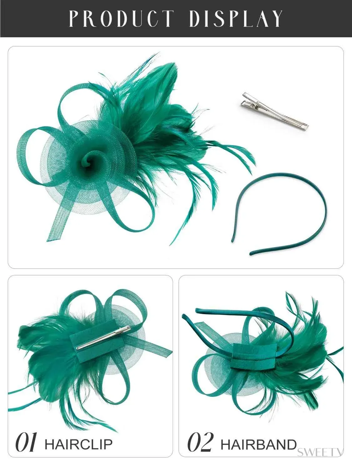 SV 1920s Art Deco Feather Fascinator-Fascinators | SWEETV
